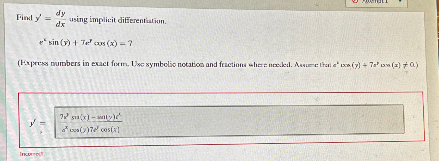 Solved Find y'=dydx ﻿using implicit | Chegg.com