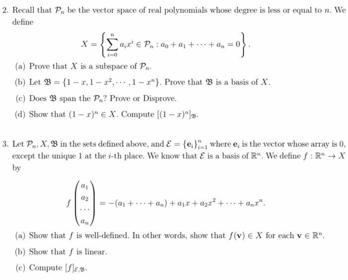 Solved 2. Recall that Pn be the vector space of real | Chegg.com