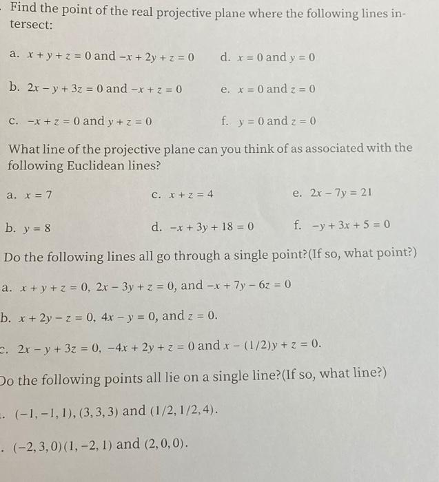 Solved Find the point of the real projective plane where the | Chegg.com