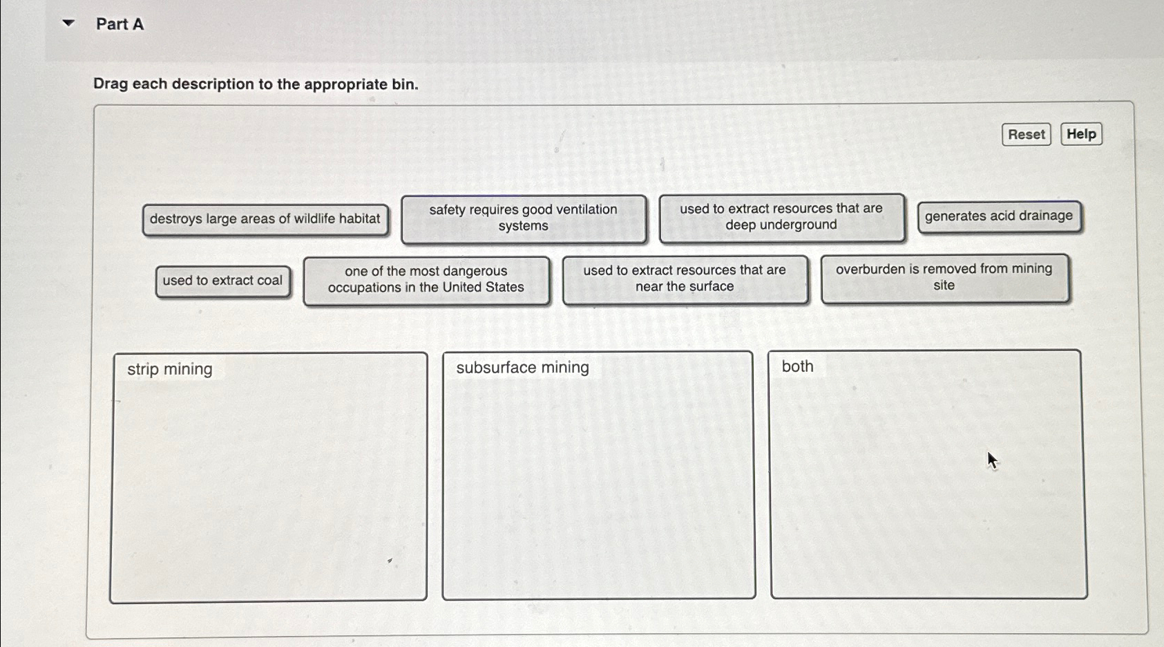 Solved Part ADrag each description to the appropriate | Chegg.com