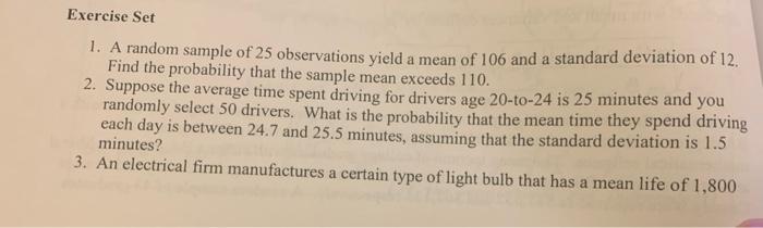Solved Exercise Set 1. A random sample of 25 observations | Chegg.com