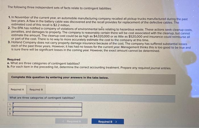 Solved The following three independent sets of facts relate | Chegg.com