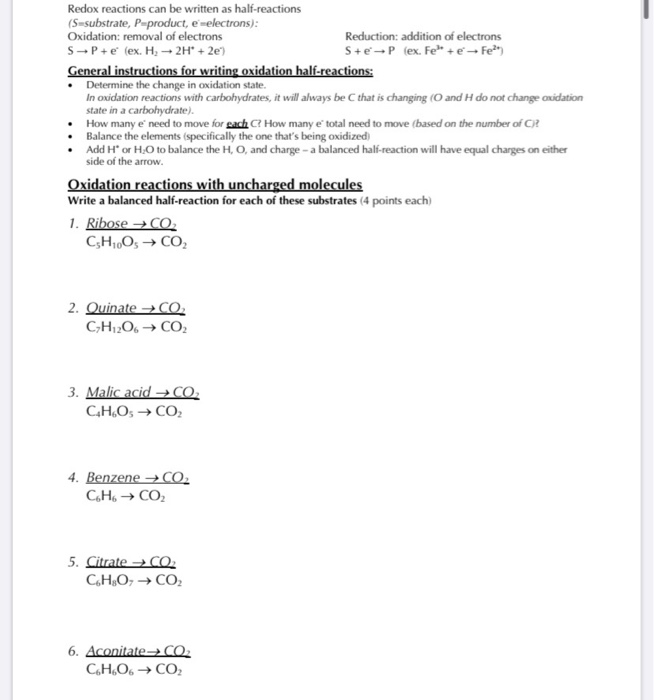 Writing full redox reactions: • Use the balanced | Chegg.com