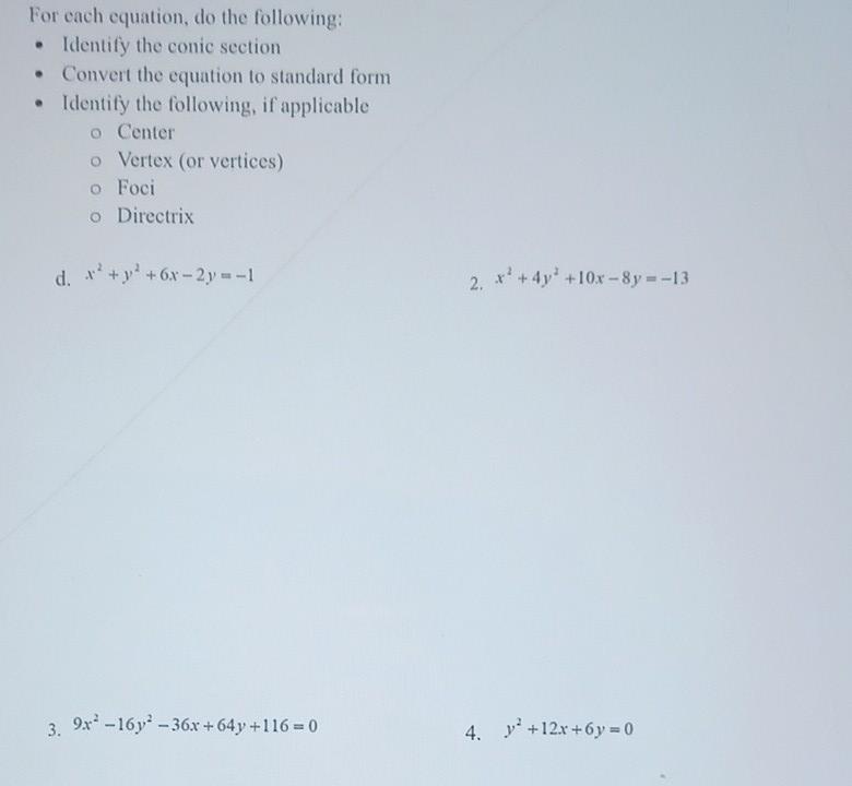 Solved For each equation, do the following: - Identify the | Chegg.com