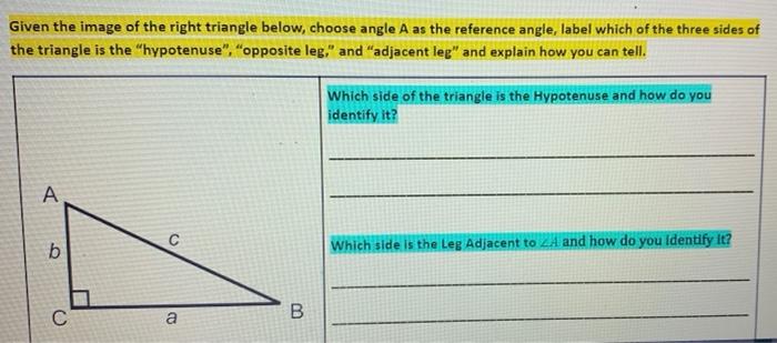 Solved Given the image of the right triangle below, choose | Chegg.com