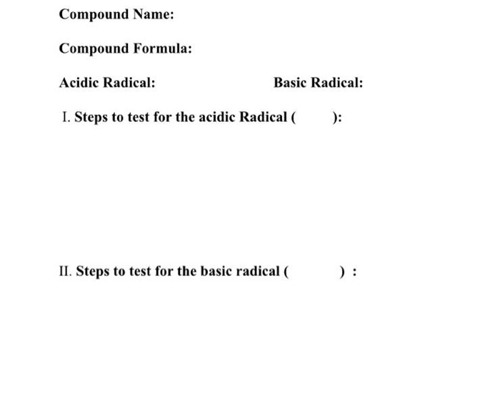 Solved Compound Name: Compound Formula: Acidic Radical: | Chegg.com