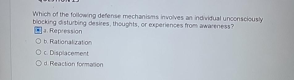 Solved Which of the following defense mechanisms involves an | Chegg.com