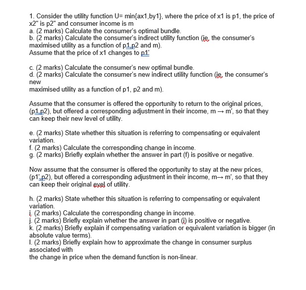 Solved Consider the utility function , ﻿by 1Consider the | Chegg.com