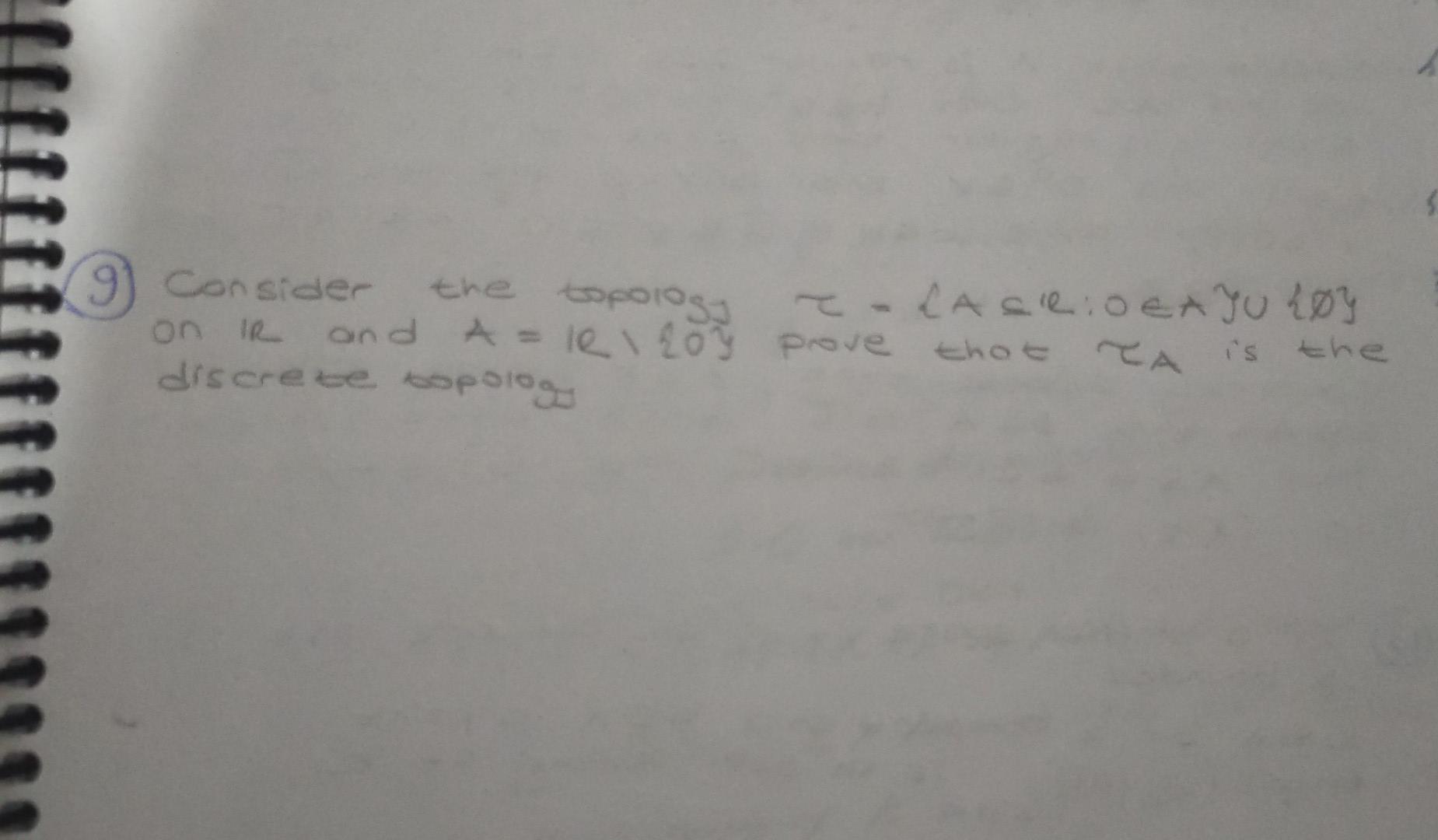 Solved 9) Consider the topology τ={A sie: 0∈AY∪{D} on R and | Chegg.com