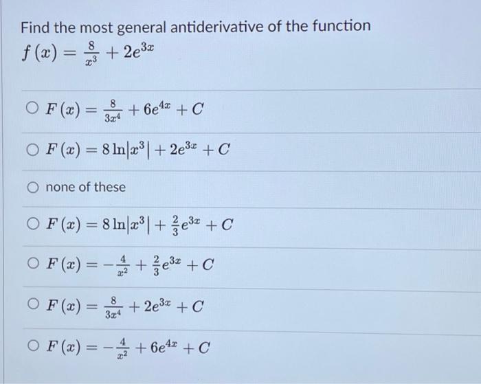 Solved Find the most general antiderivative of the function | Chegg.com