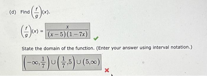Solved Consider the following functions. f(x)=x−51,g(x)=x1−7 | Chegg.com
