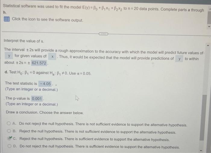 Solved Statistical software was used to fit the model | Chegg.com