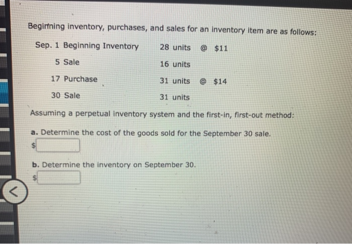 Solved Begirtning inventory, purchases, and sales for an | Chegg.com