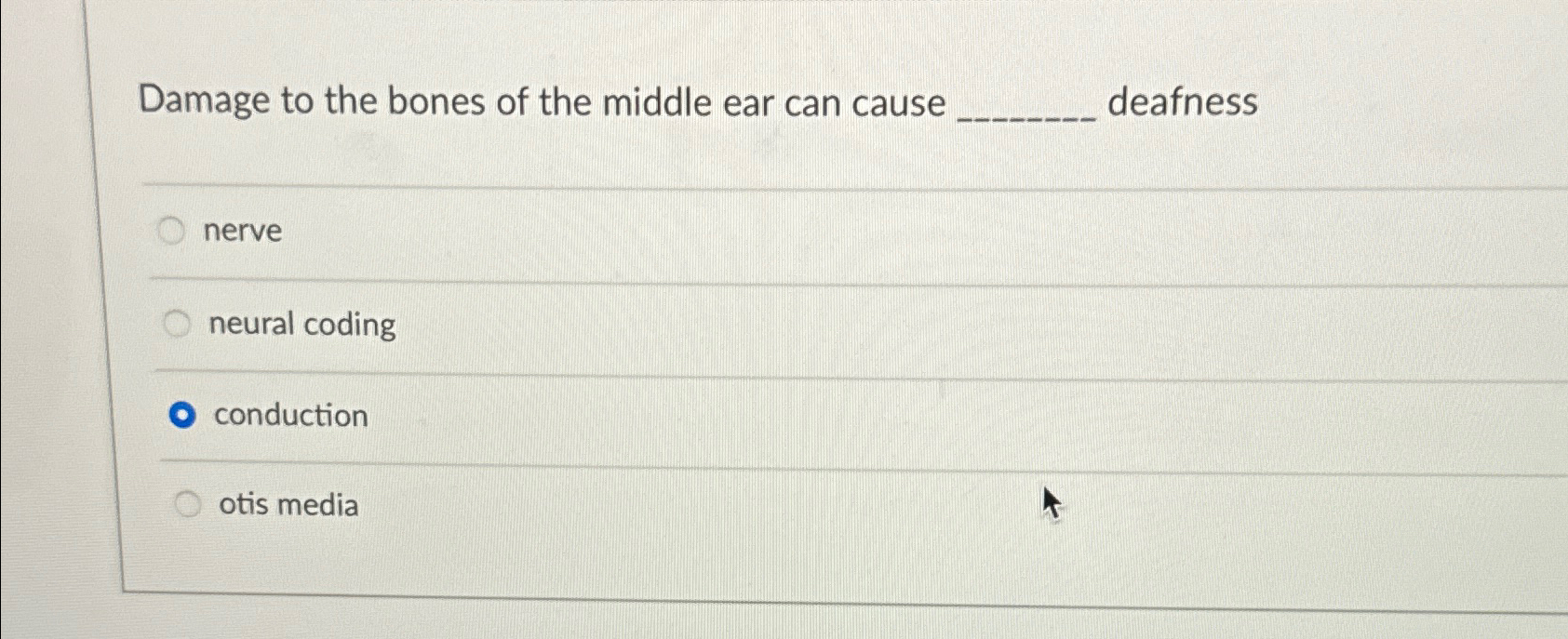 Solved Damage to the bones of the middle ear can cause | Chegg.com