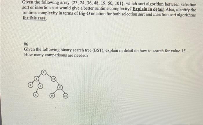 Solved Given the following array {23,24,36,48,19,50,101}, | Chegg.com