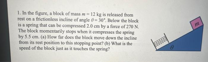 Solved 1. In the figure, a block of mass m = 12 kg is | Chegg.com