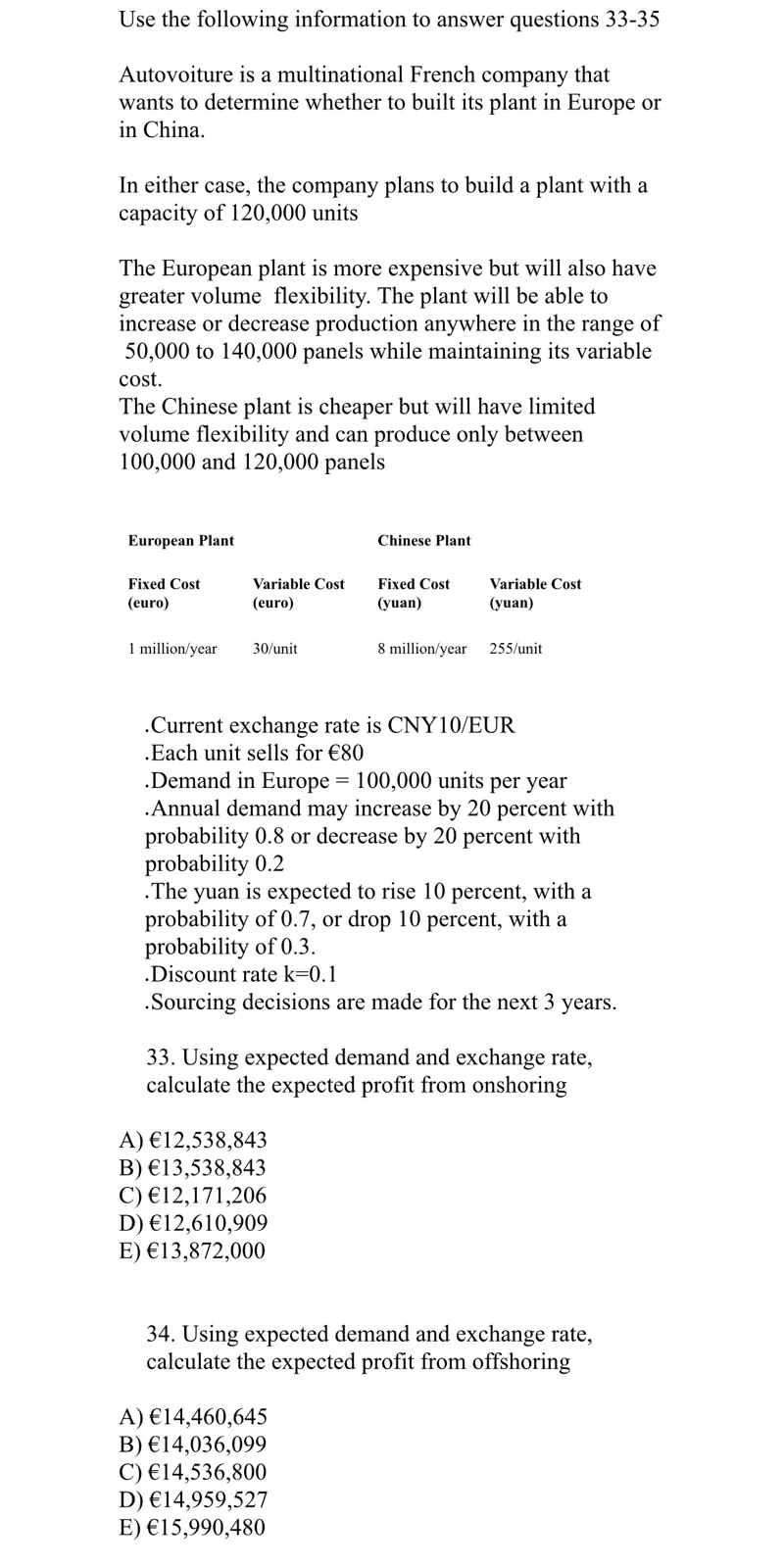 Solved Use the following information to answer questions | Chegg.com