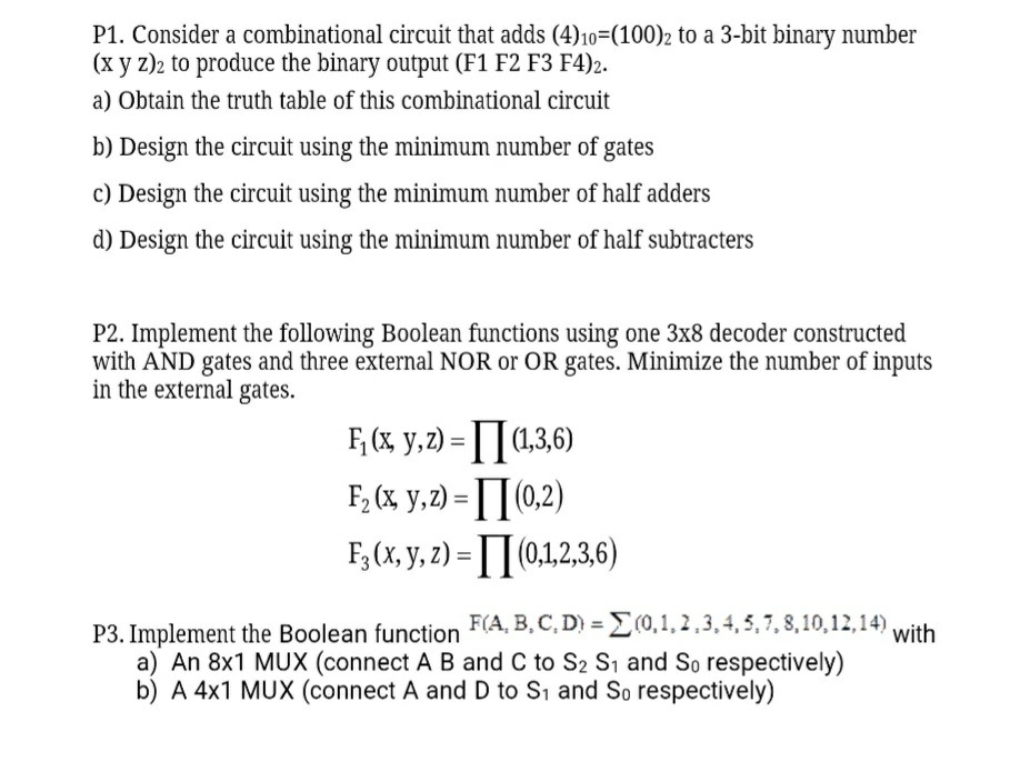 Solved P1. Consider a combinational circuit that adds (4) | Chegg.com