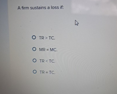 Solved A firm sustains a loss if:TR > | Chegg.com