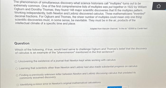 The phenomenon of simultaneous discovery-what science | Chegg.com