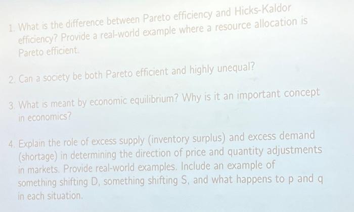 Solved 1. What is the difference between Pareto efficiency | Chegg.com