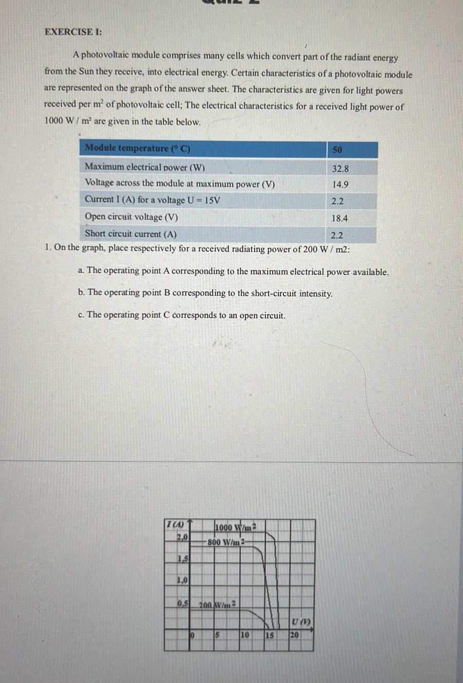 Solved EXERCISE I:A photovoltaic module comprises many cells | Chegg.com