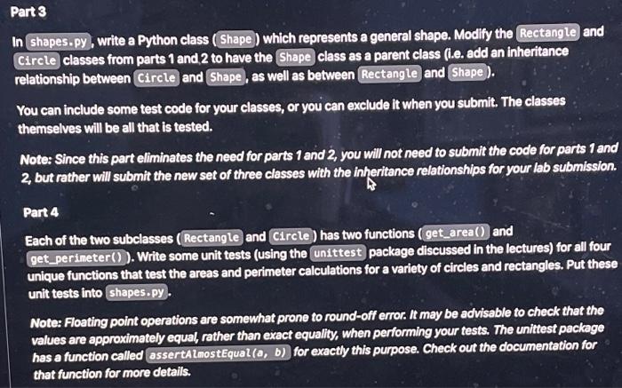 Solved Part 1 In Shapespy Write A Python Class Rectangle 