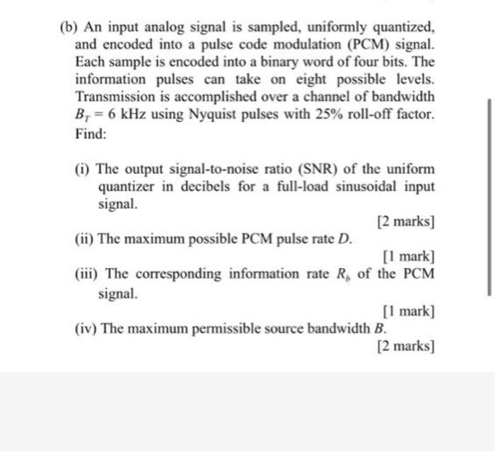 Solved B An Input Analog Signal Is Sampled Uniformly