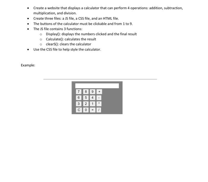 Solved - Create a website that displays a calculator that | Chegg.com
