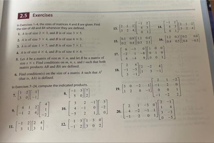 Solved In Exercises 1-4, the sizes of matrices A and B are | Chegg.com