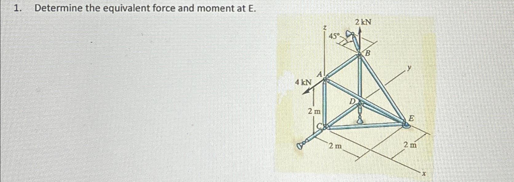 Solved Determine the equivalent force and moment at E. | Chegg.com