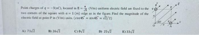 Solved Point charges of q=−3(nC), located in E=24( V/m) | Chegg.com