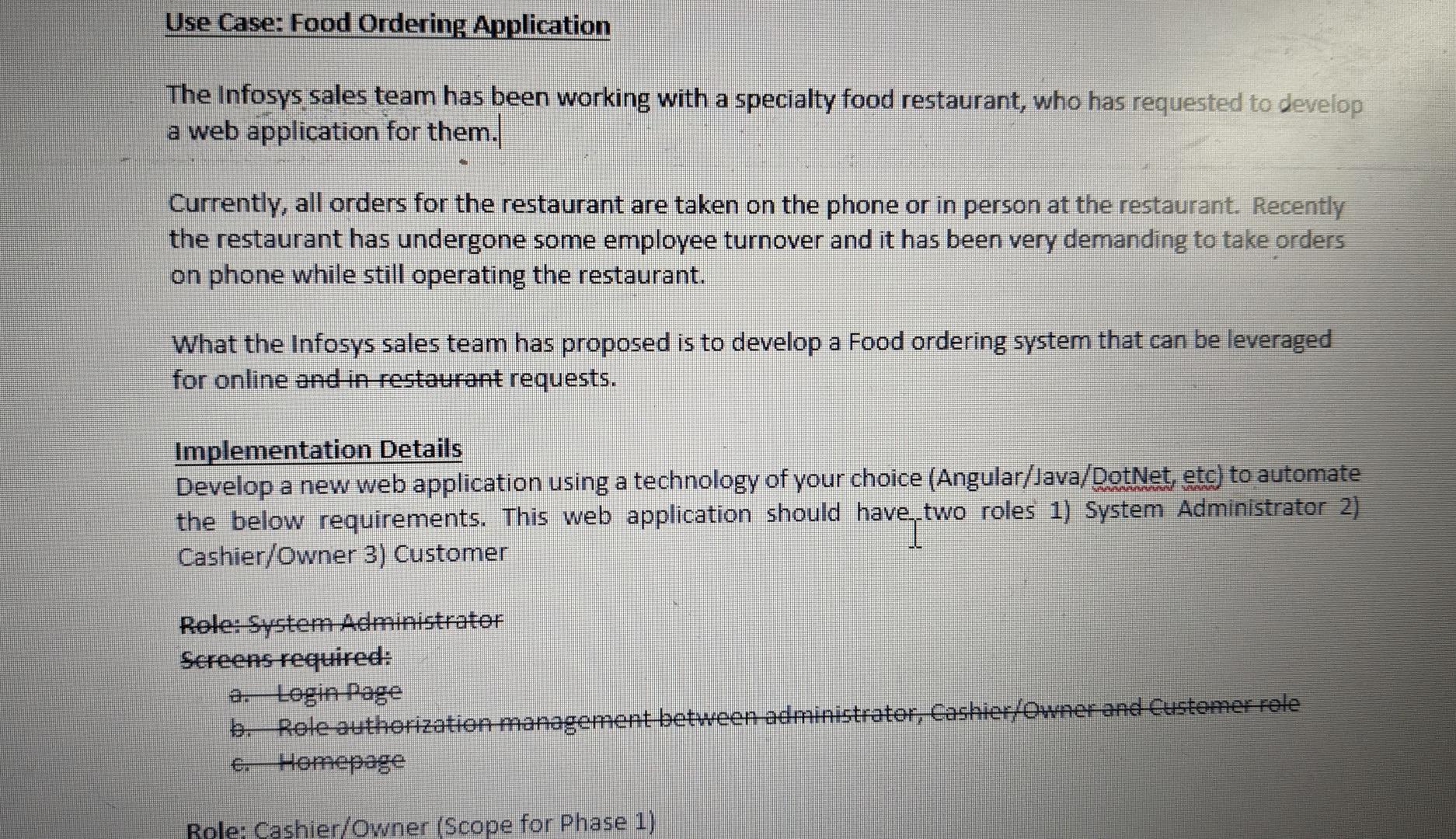 Solved Use Case: Food Ordering Application The Infosys sales | Chegg.com