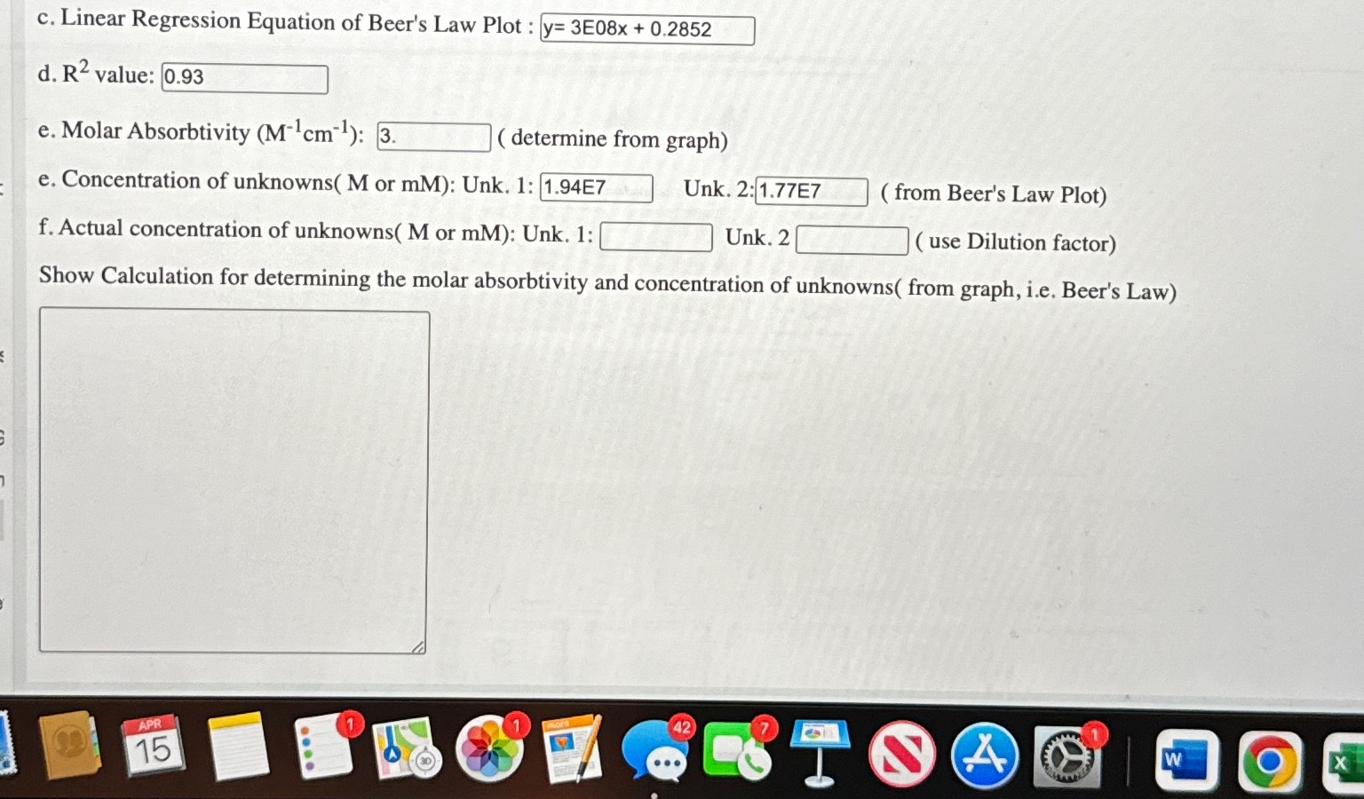 Solved c. ﻿Linear Regression Equation of Beer's Law Plot : | Chegg.com