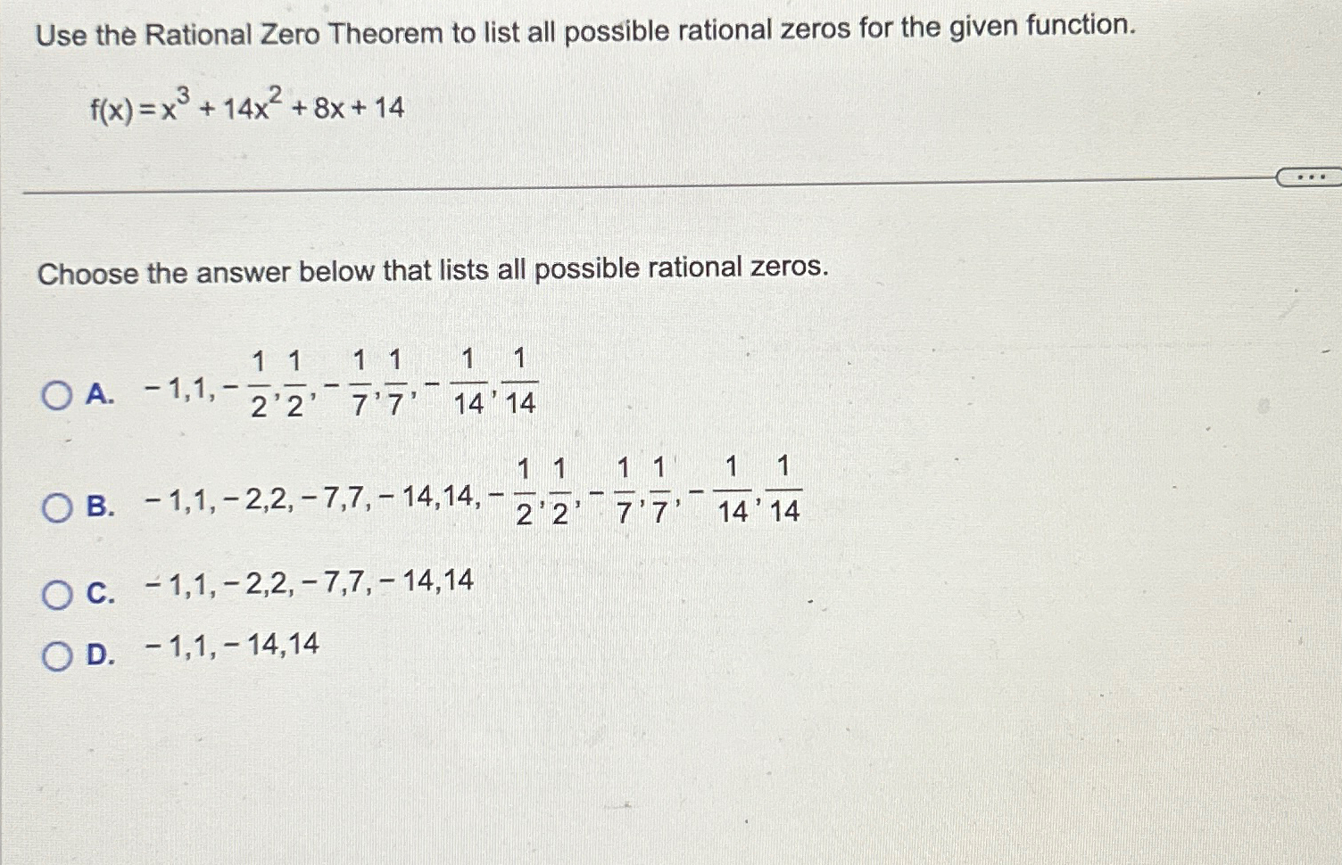 Solved Use the Rational Zero Theorem to list all possible | Chegg.com