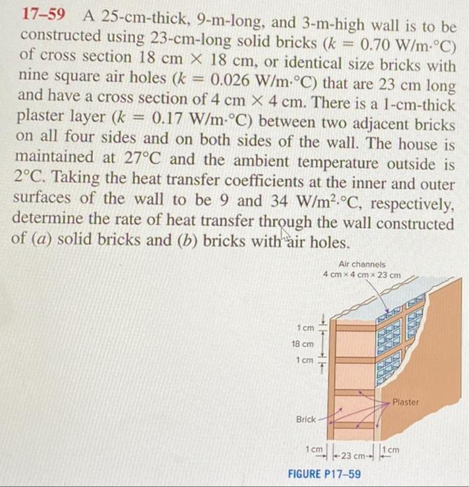Solved 17–59 A 25-cm-thick, 9-m-long, and 3-m-high wall is | Chegg.com