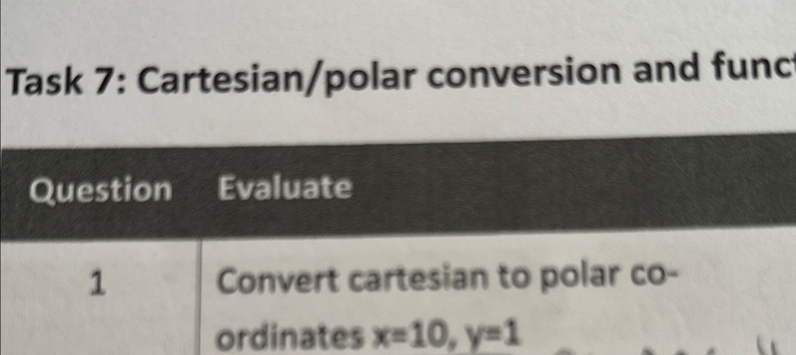 Solved Task 7 Cartesian Polar Conversion And