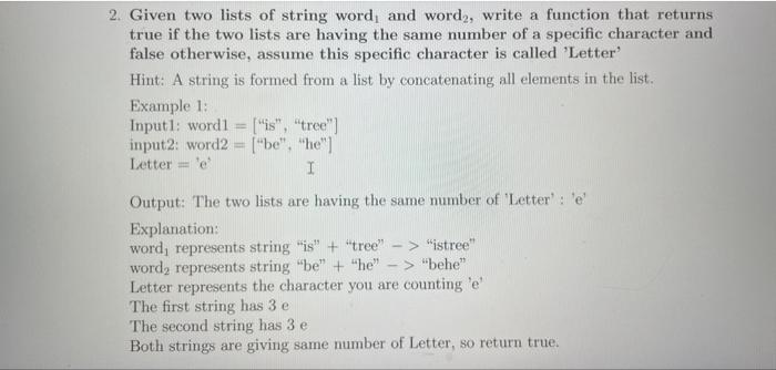Solved 2 Given Two Lists Of String Word 1 And Word 2 Write 