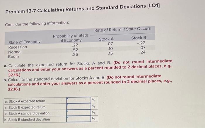 Solved Problem 13-7 Calculating Returns and Standard | Chegg.com