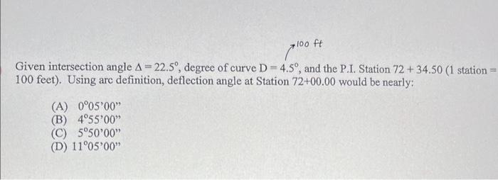 Solved Given intersection angle Δ=22.5∘, degree of curve | Chegg.com