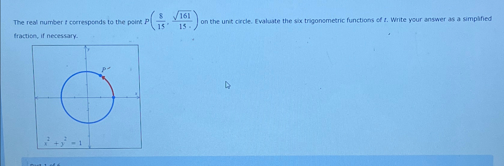 Solved The real number t ﻿corresponds to the point | Chegg.com