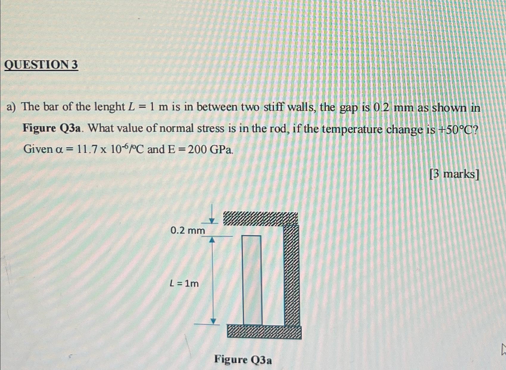 Solved QUESTION 3a) ﻿The bar of the lenght L=1m ﻿is in | Chegg.com