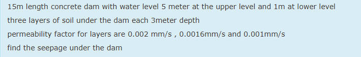 Solved 15m ﻿length concrete dam with water level 5 ﻿meter at | Chegg.com