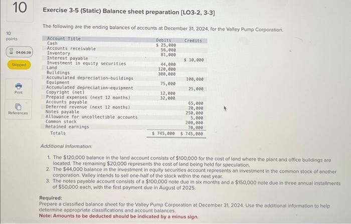Solved Exercise 3-5 (Static) Balance sheet preparation | Chegg.com