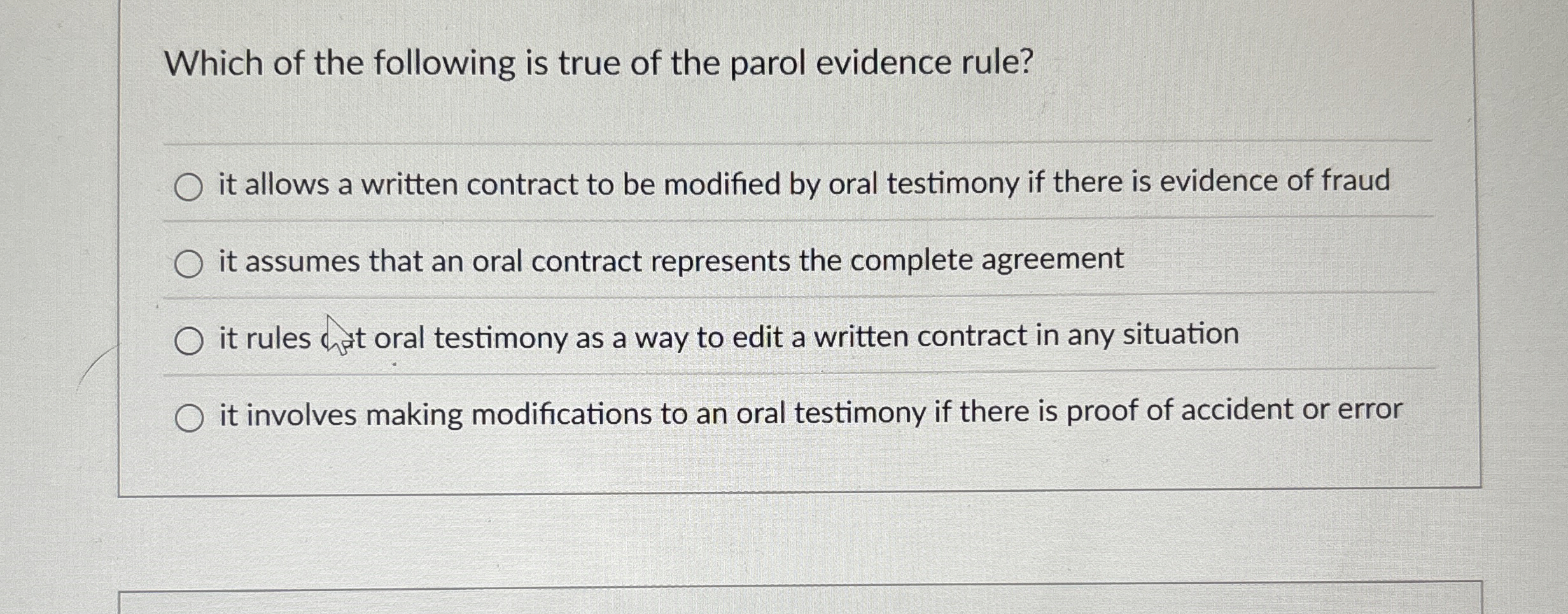 Solved Which of the following is true of the parol evidence | Chegg.com