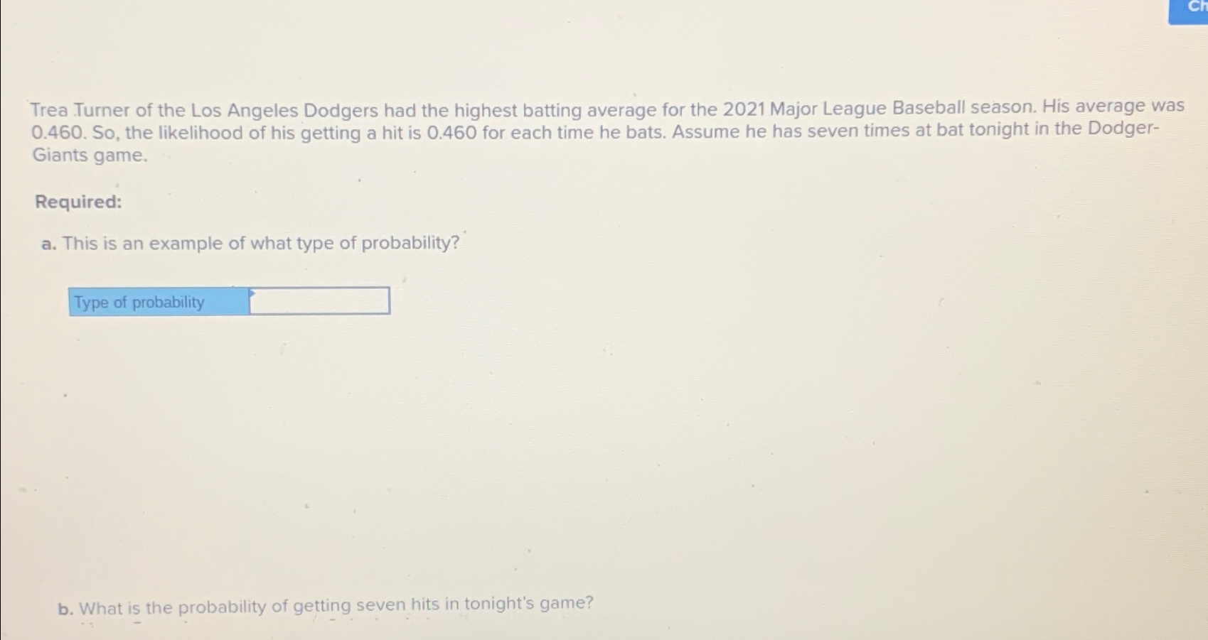 Solved Trea .Turner of the Los Angeles Dodgers had the | Chegg.com