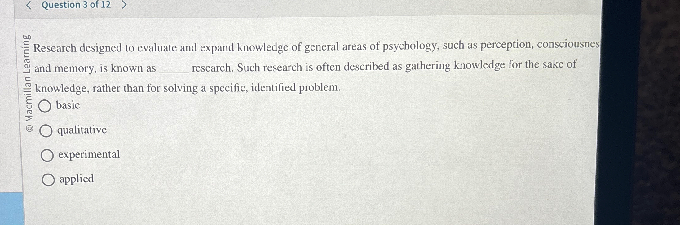 Solved Question 3 ﻿of 12Research designed to evaluate and | Chegg.com