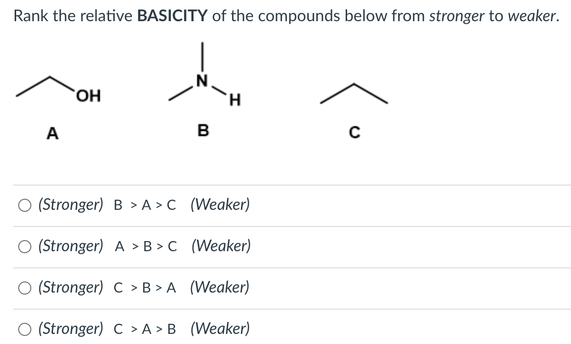 Solved Rank the relative BASICITY of the compounds below | Chegg.com