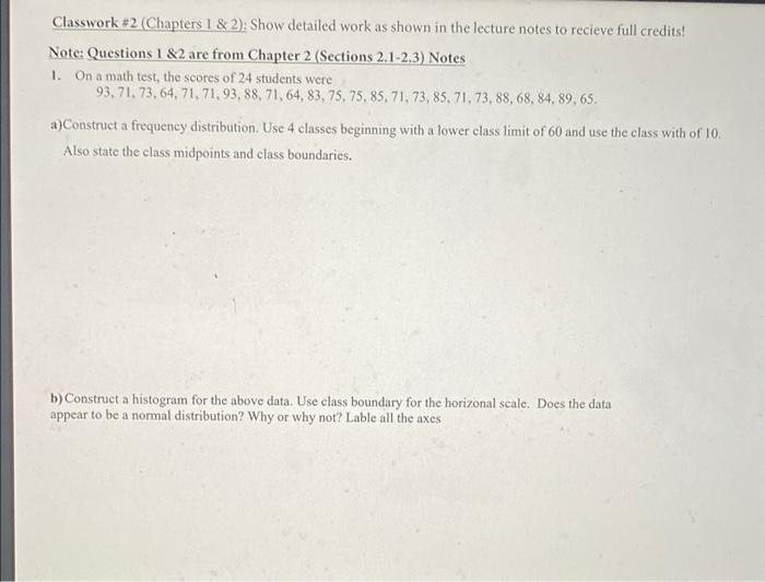 Solved Classwork #2 (Chapters 1 & 2): Show detailed work as | Chegg.com