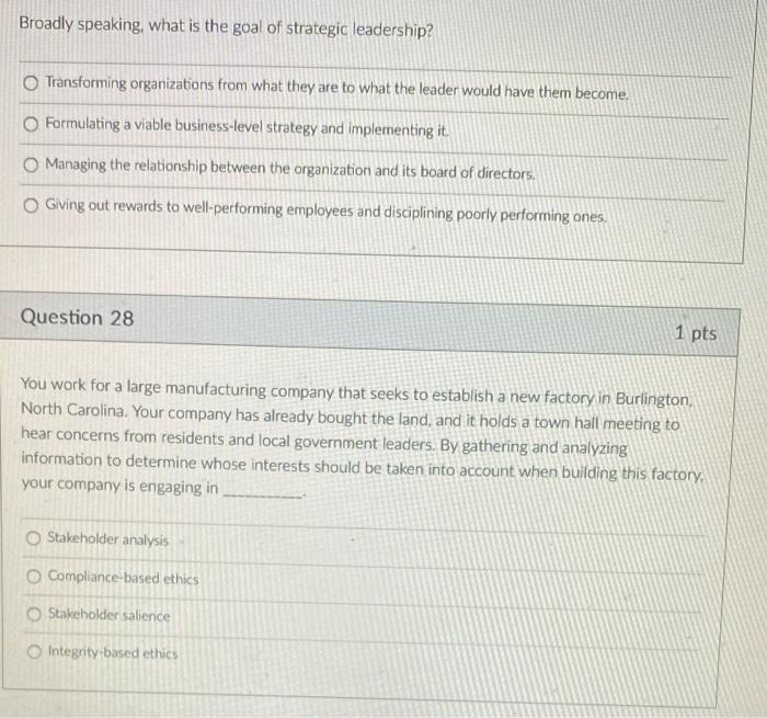 Solved Broadly speaking, what is the goal of strategic | Chegg.com